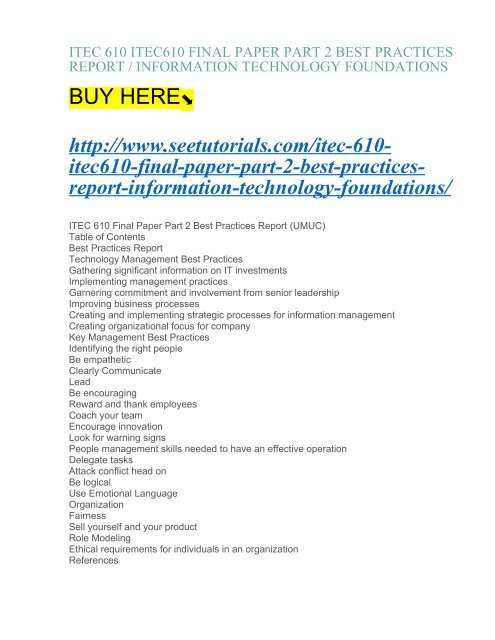 ITEC 610 ITEC610 FINAL PAPER PART 2 BEST PRACTICES REPORT : INFORMATION ...