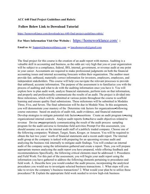 ACC 640 Final Project Guidelines and Rubric