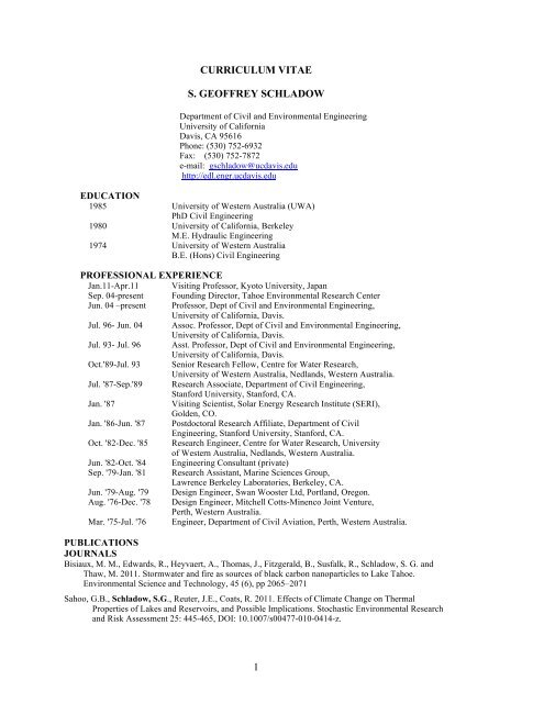 1 CURRICULUM VITAE S. GEOFFREY SCHLADOW - InformalScience