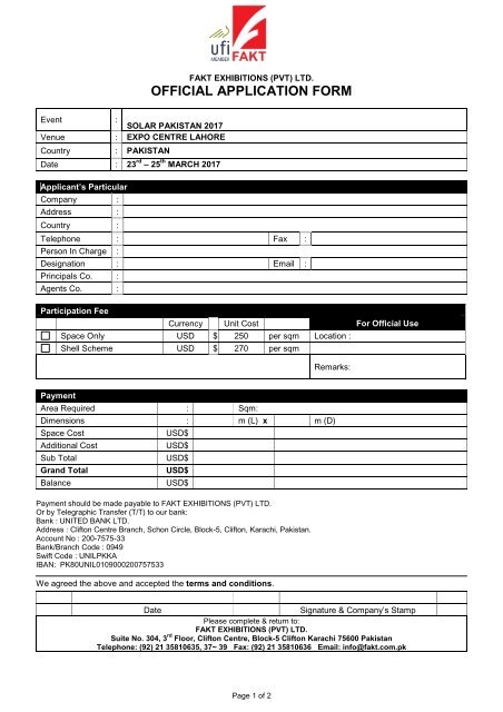 Application Form - SOLAR PAKISTAN EXHIBITION 2017