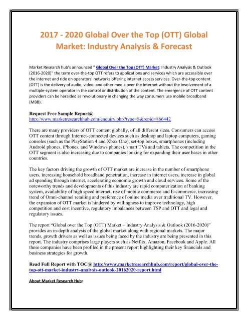 Global Over the Top (OTT) Market Report 2017-2021