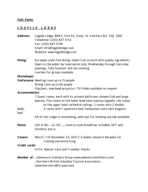 Fast Facts.pdf - Logpile Lodge