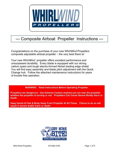 Composite Airboat Propeller Instructions - WhirlWind Propellers