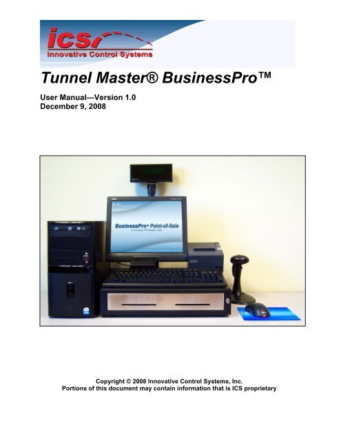 Tunnel Master BusinessPro User Manual - Innovative Control Systems