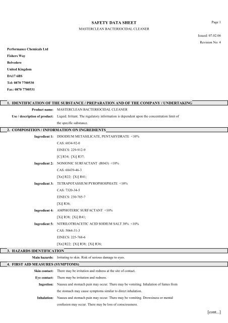 Masterclean msds - Extreme