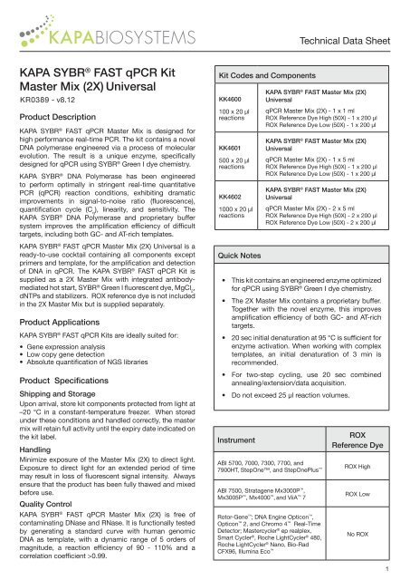KAPA SYBR® FAST qPCR Kit Master Mix (2X ... - Kapa Biosystems