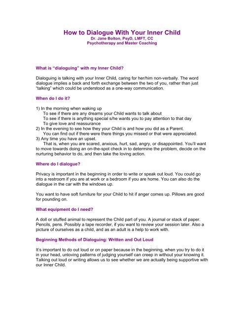 How to Dialogue With Your Inner Child - Dr. Jane Bolton
