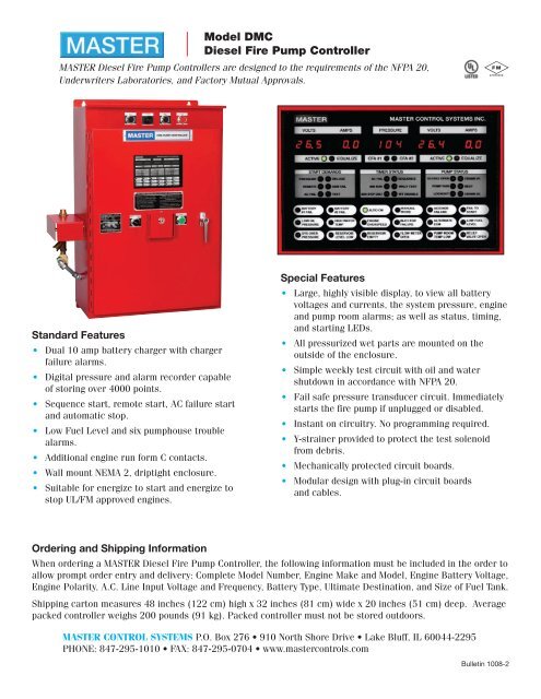 Model DMC Diesel Fire Pump Controller - Master Control Systems, Inc