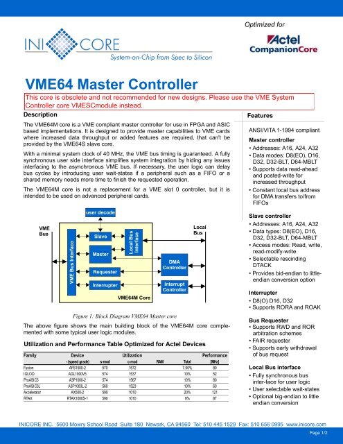 VME64 Master Controller - inicore