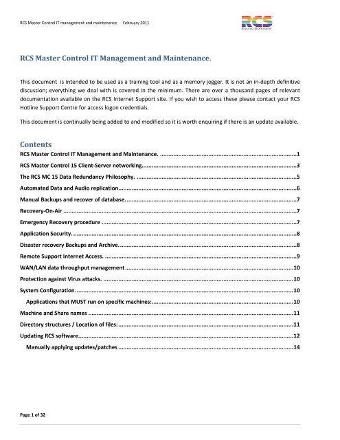 RCS Master Control IT Management and ... - Rcsafrica.info