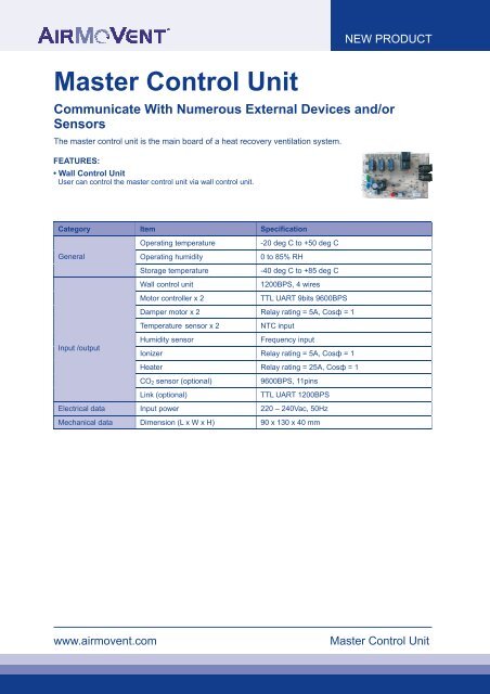 Master Control Unit Communicate With Numerous ... - Airmovent