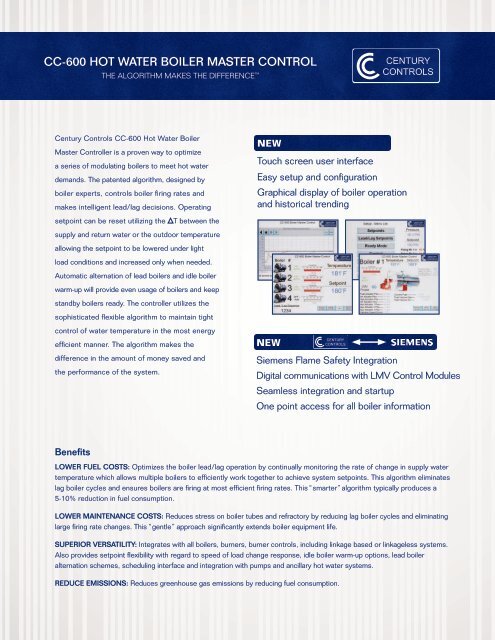 CC-600 HOT WATER BOILER MASTER CONTROL - Century Controls