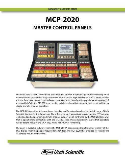 mcp-2020 master control panels - Utah Scientific