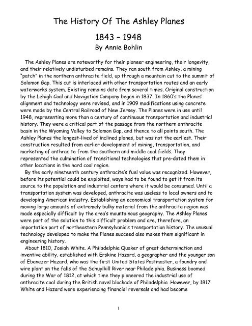 The History Of The Ashley Planes page 1 thru 13