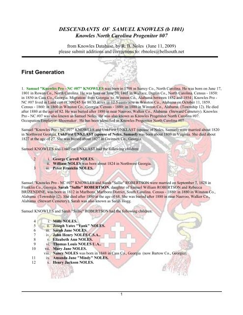 DESCENDANTS OF SAMUEL KNOWLES (b 1801 ... - Kknfa.org