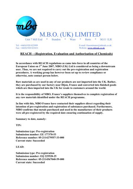 REACH Statement - MBO UK