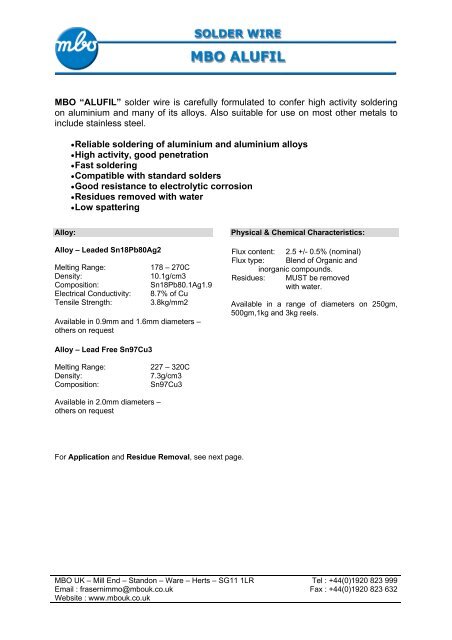 No clean (halide free): Autofil - MBO UK