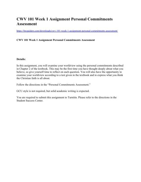 CWV 101 Week 1 Assignment Personal Commitments Assessment