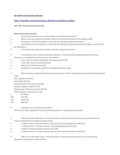ACC 400 Final Examination Solution