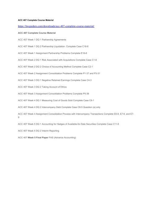 ACC 407 Complete Course Material