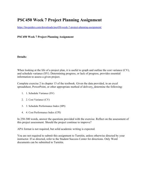 PSC450 Week 7 Project Planning Assignment