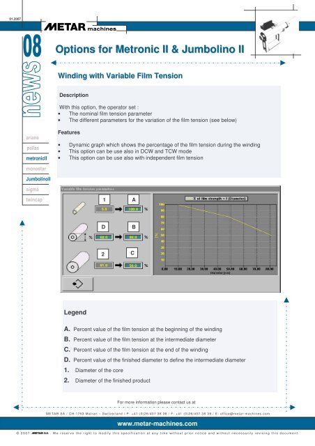 Options for Metronic II & Jumbolino II - Metar Machines