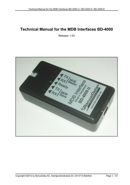 Technical Manual for the MDB Interfaces - BonusData AG