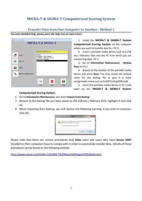 MICRA-T & SIGMA-T Computerised Scoring System