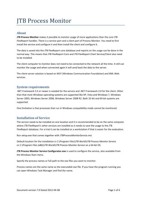 JTB Process Monitor - JTB World