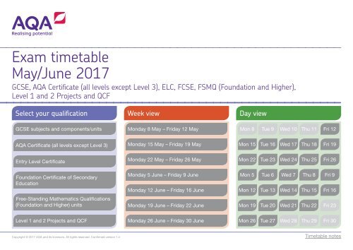 Exam timetable May/June 2017