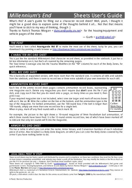 Millennium's End Character Sheet - Team8 www.team8.co.uk