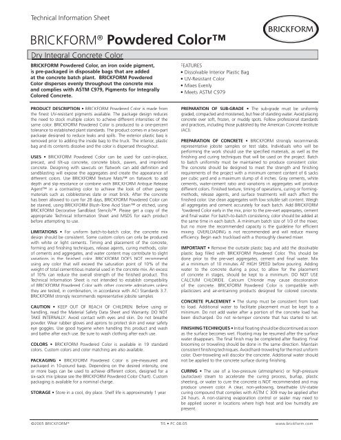 BRICKFORM® Powdered Color™ - Hunt Valley Distributors