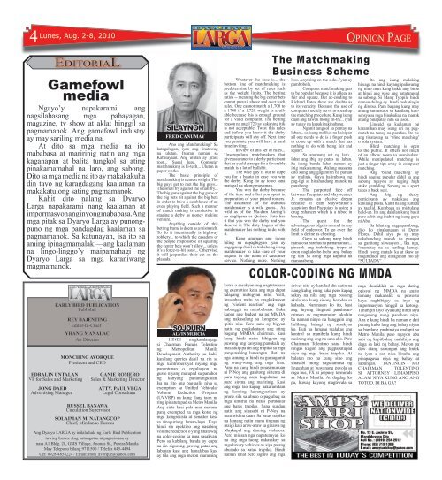 Gamefowl media COLOR-CODING NG MMDA