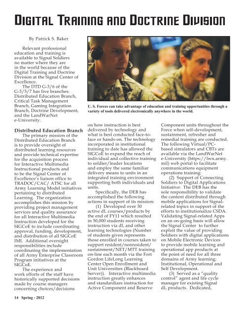 Distributed Education Branch - United States Army Signal Center of ...