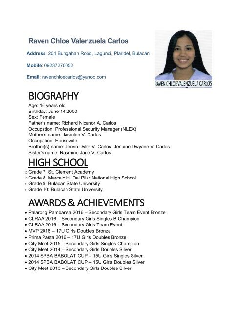 Raven Chloe Carlos Resume