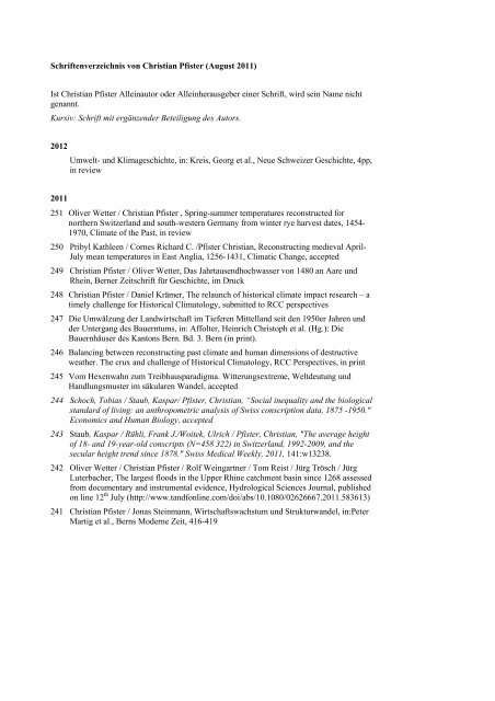 Schriftenverzeichnis von Christian Pfister - Historisches Institut ...