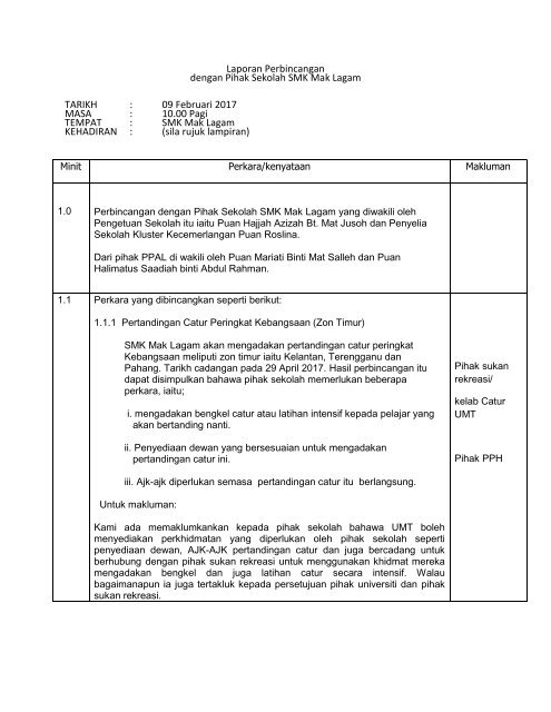 Laporan Perbincangan dengan SMK MAK LAGAM