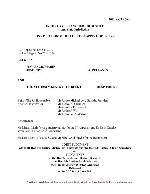 Florencio Marin v. The Attorney General of Belize, CV ... - World Courts