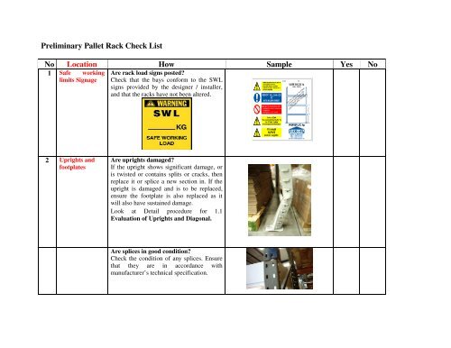 FEM Rack Inspection Check Lists and Procedure