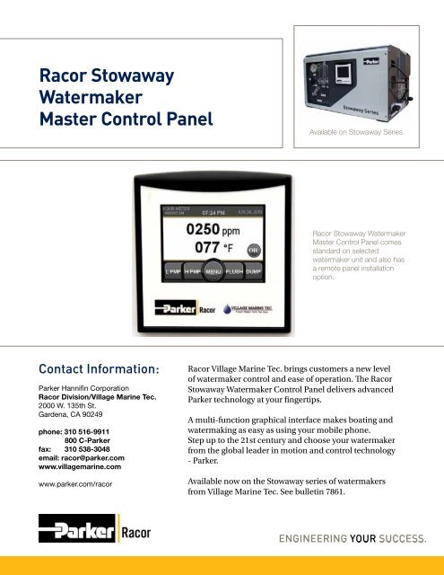 Racor Stowaway Watermaker Master Control Panel - Village Marine ...