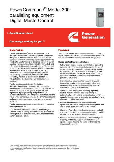 PowerCommand Model 300 paralleling equipment ... - Cummins Inc.