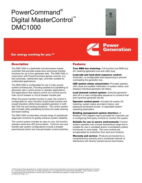 PowerCommand Digital MasterControl DMC1000 - Cummins Inc.