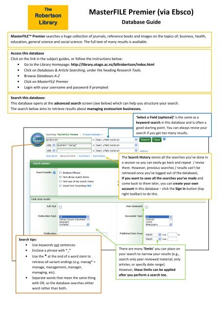 MasterFILE Premier (via Ebsco) - University of Otago Library