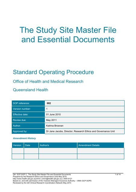 SOP 2 The Study Site Master File and Essential Documents