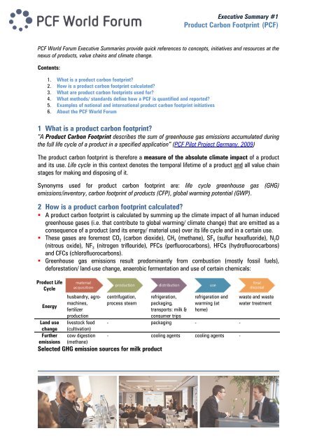 PCF World Forum | Executive Summary | Product Carbon Footprint