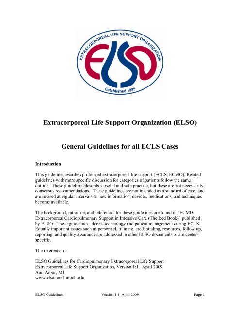 General Guidelines for all ECLS Cases - Extracorporeal Life Support ...