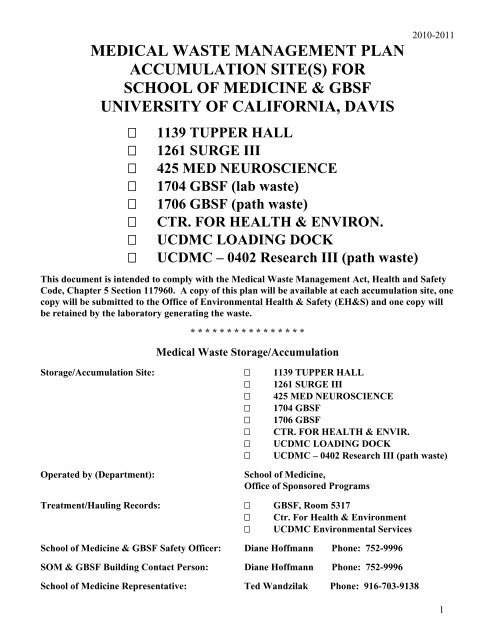 MEDICAL WASTE MANAGEMENT PLAN - UC Davis Health System ...