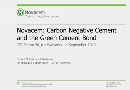 Novacem – presentation title - Cement Sustainability Initiative