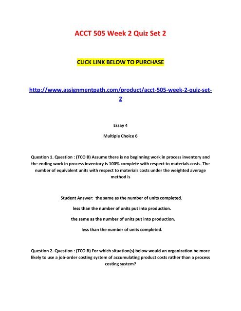 ACCT 505 Week 2 Quiz Set 2