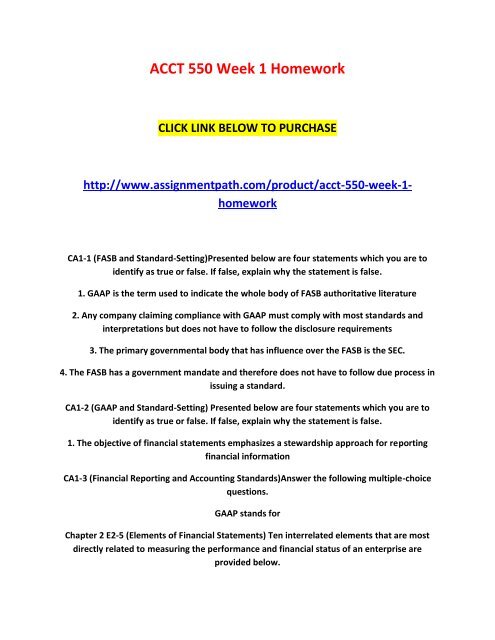 ACCT 550 Assignments